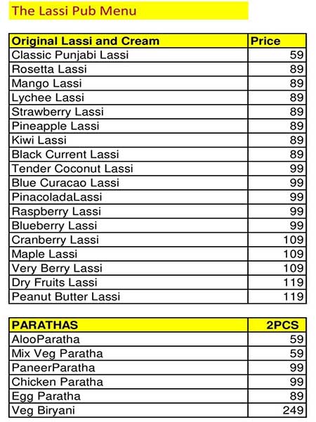 Menu of The Lassi Pub, Lake Market Area, Kolkata