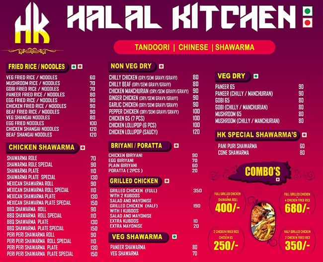 Menu at Halal kitchen, Chennai