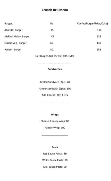 Menu at Crunch Bell - Best Pizza in Ludhiana Punjab, Ludhiana, Lodhi Club
