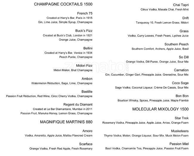 Le Bar Diamantaire - Sofitel Menu - Zomato
