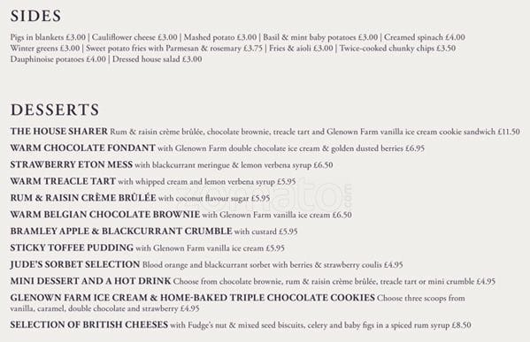 Menu at The Freemasons Arms pub & bar, London, 32 Downshire Hill