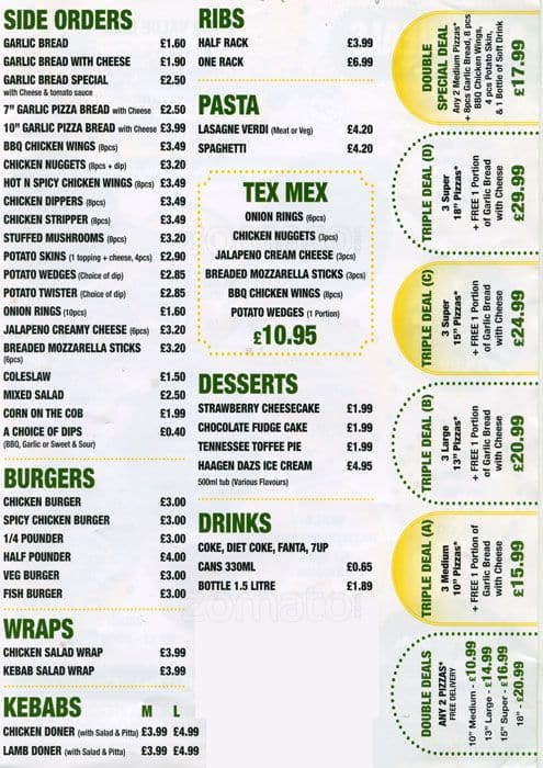 Menu at Pineapple Pizza pizzeria, Northolt, 62 Church Rd