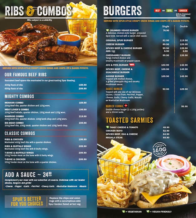 Menu at Golden Moon Spur Steak Ranch steakhouse, Port Edward, Wild ...