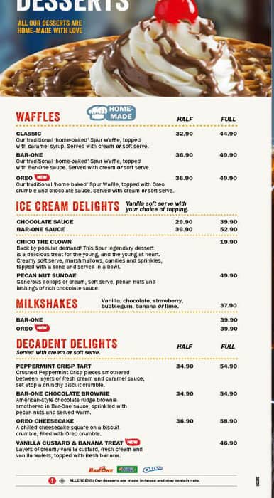 Menu at Silver Spear Spur Steak Ranch restaurant, Durban