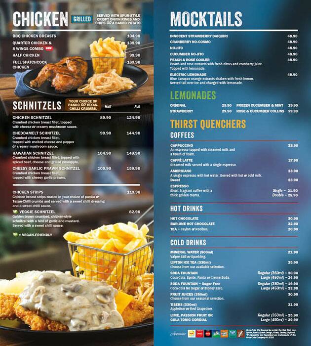 Menu at Golden Moon Spur Steak Ranch steakhouse, Port Edward, Wild ...