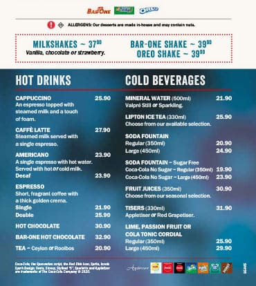 Menu at Golden Moon Spur Steak Ranch steakhouse, Port Edward, Wild ...