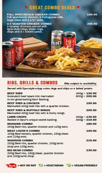 Menu at Augusta Spur restaurant, Durban