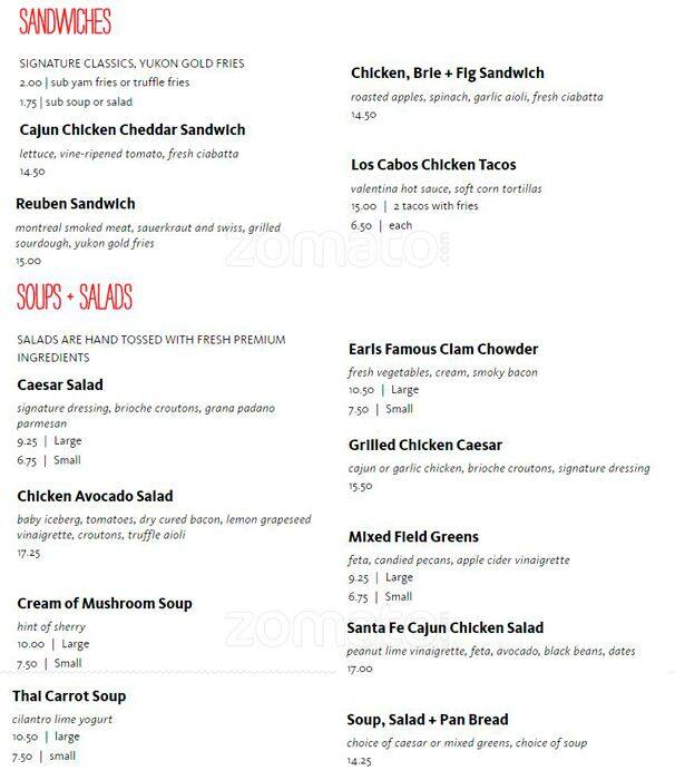Menu at Earls pub & bar, Mississauga, 100 City Centre Dr Unit 1 - 101