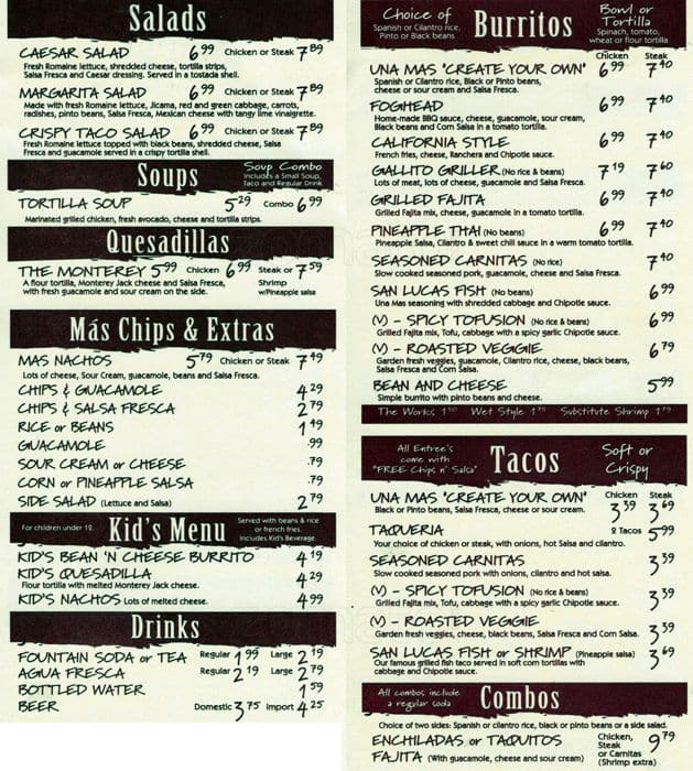 Una Mas Menu, Menu for Una Mas, Downtown, San Jose - Urbanspoon/Zomato