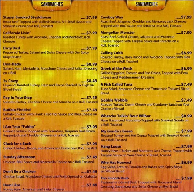 Two Sons Sandwiches Menu, Menu for Two Sons Sandwiches, Mission ...