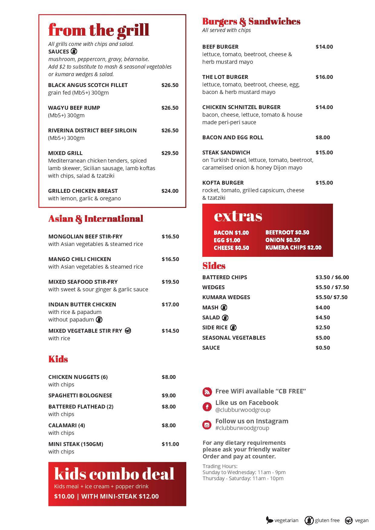 Menu at Croydon Park Club Bistro & Bar, Croydon Park