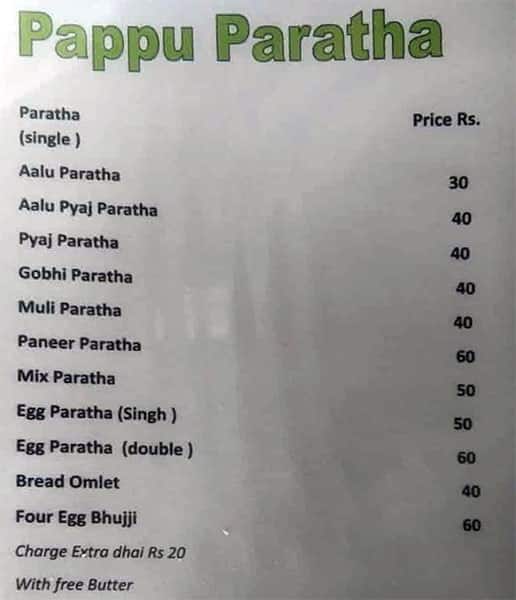 Menu of Pappu Paratha, Sector 56, Gurgaon