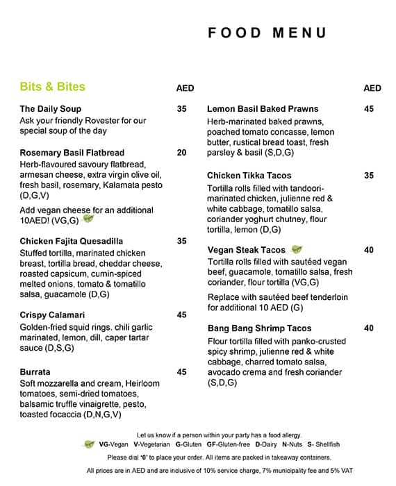 Menu of The Daily - Rove City Walk, Al Safa, Dubai