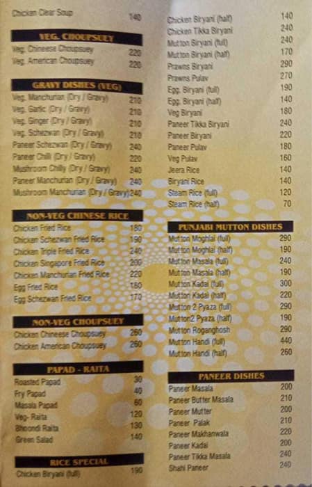 Menu of Aroma Restaurant, Seawoods, Navi Mumbai