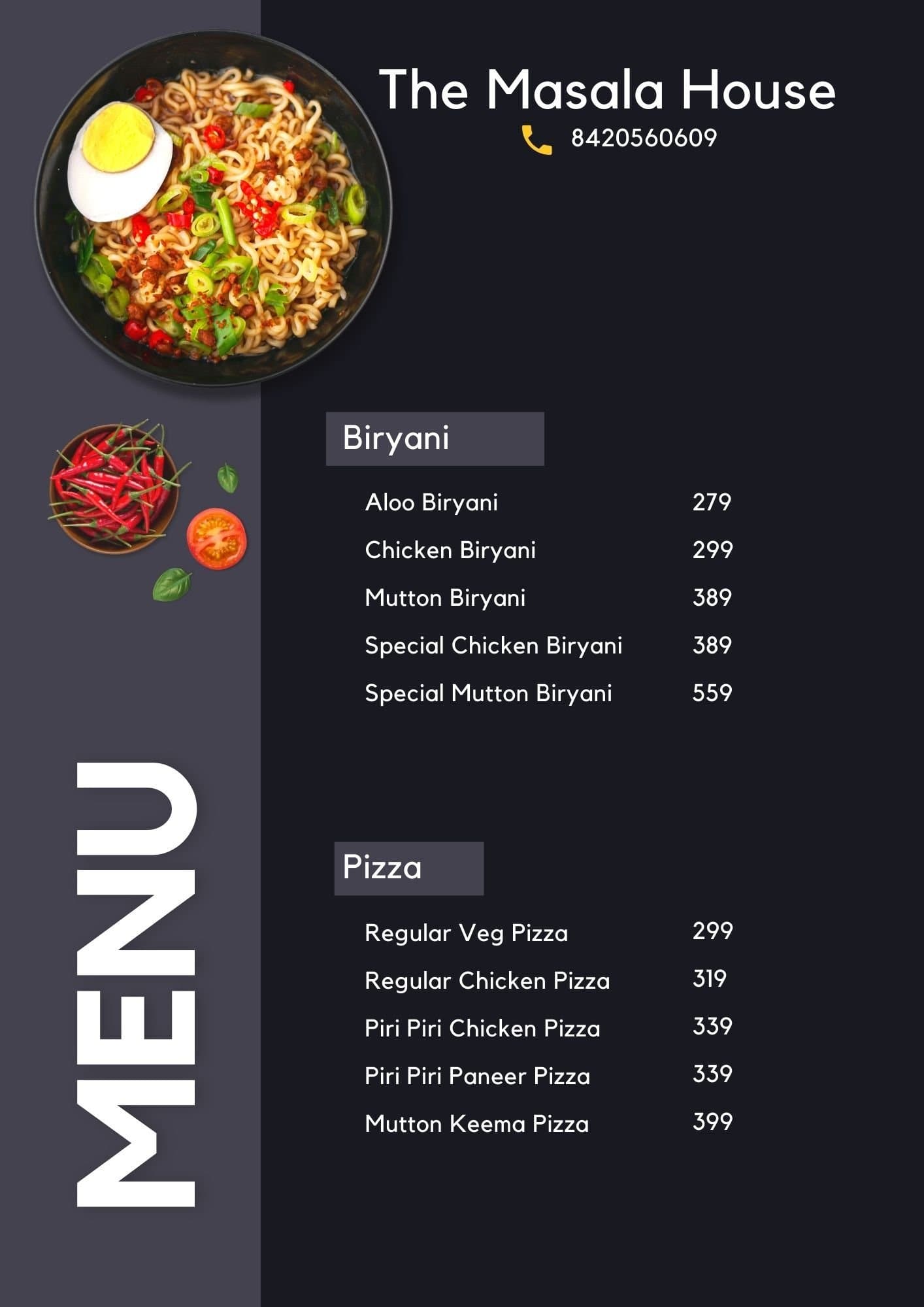 Menu of The Masala House, Andul Road, Howrah