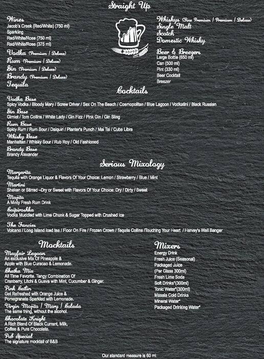 Baron & Baroness - Mayfair Lagoon Menu - Zomato