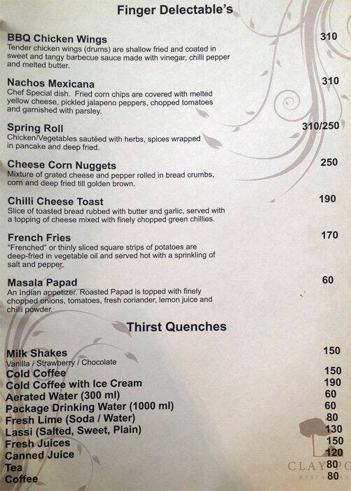 Menu at CLAY POT, Pune, Best Western Star Residency