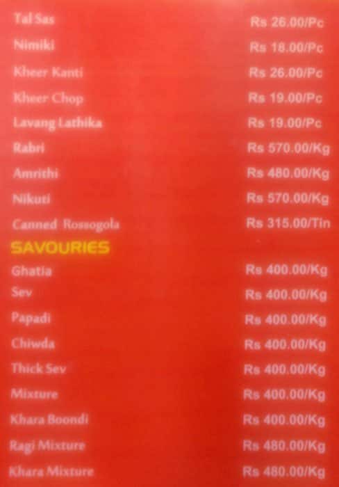 Menu at KC DAS SWEET SHOP, Chennai, 36R6+WRR
