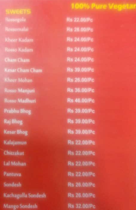Menu at KC DAS SWEET SHOP, Chennai, 36R6+WRR
