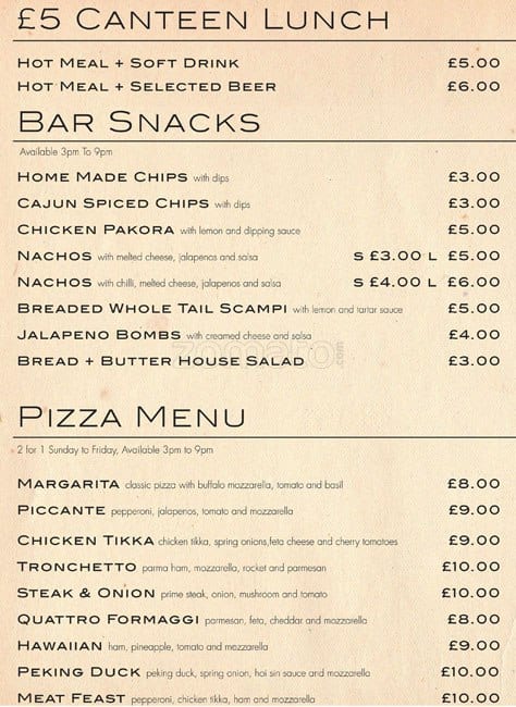 Menu at Wunderbar, Glasgow