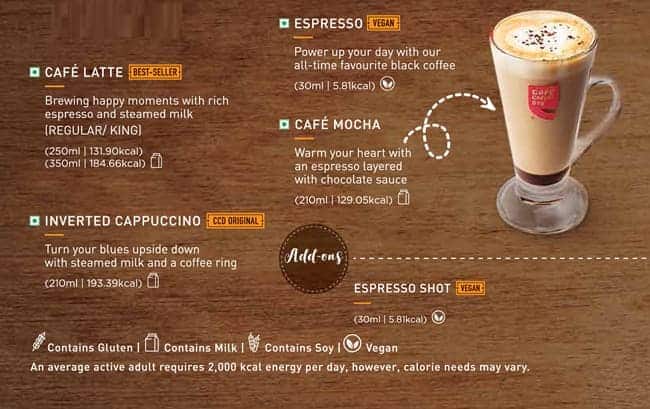 Menu of Cafe Coffee Day, Indira Nagar, Lucknow