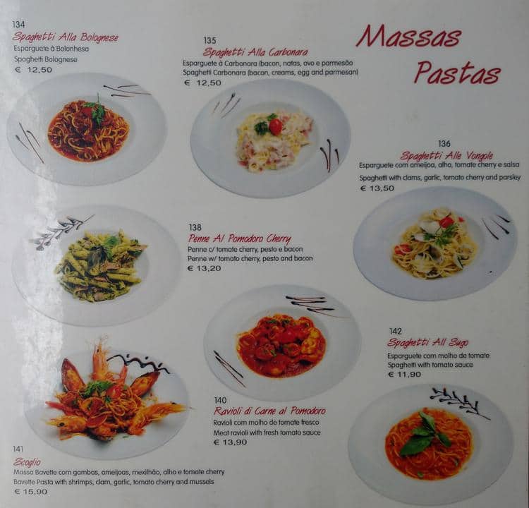 Carta del restaurante Roman's, Lisboa