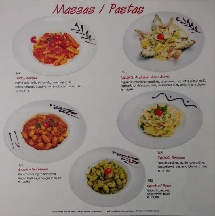 Carta del restaurante Roman's, Lisboa