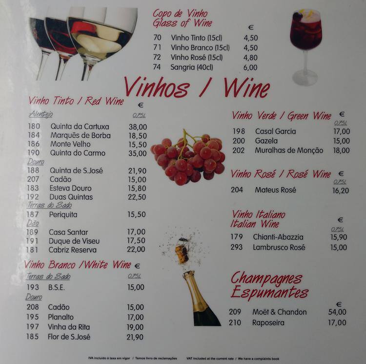 Carta del restaurante Roman's, Lisboa