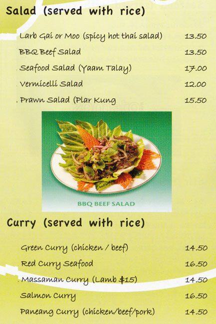Menu at Thai Container restaurant, Christchurch, 151 Bealey Ave