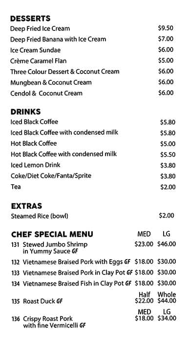 Menu at Hello Vietnam Restaurant, Christchurch