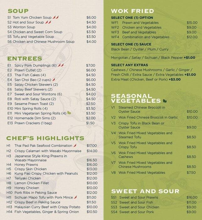 Menu at Green Dragon fast food, Prahran