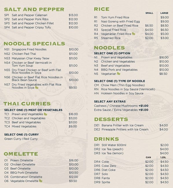 Menu at Green Dragon fast food, Prahran