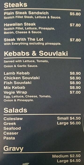 Menu at Point Hook Fish'n'Chips fast food, Point Cook