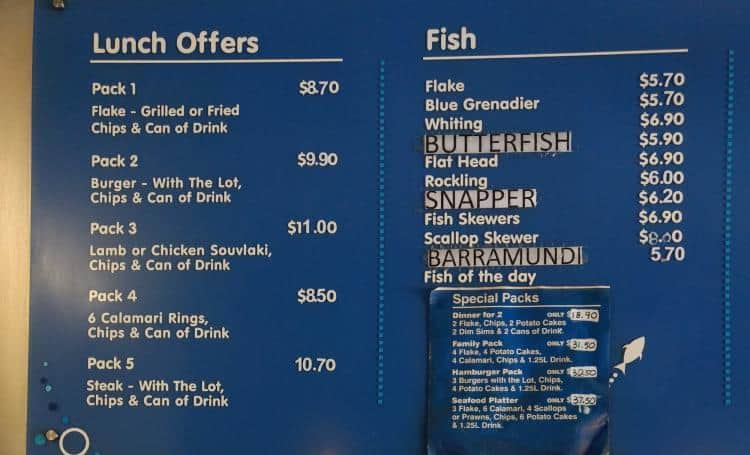 Menu at Point Hook Fish'n'Chips fast food, Point Cook