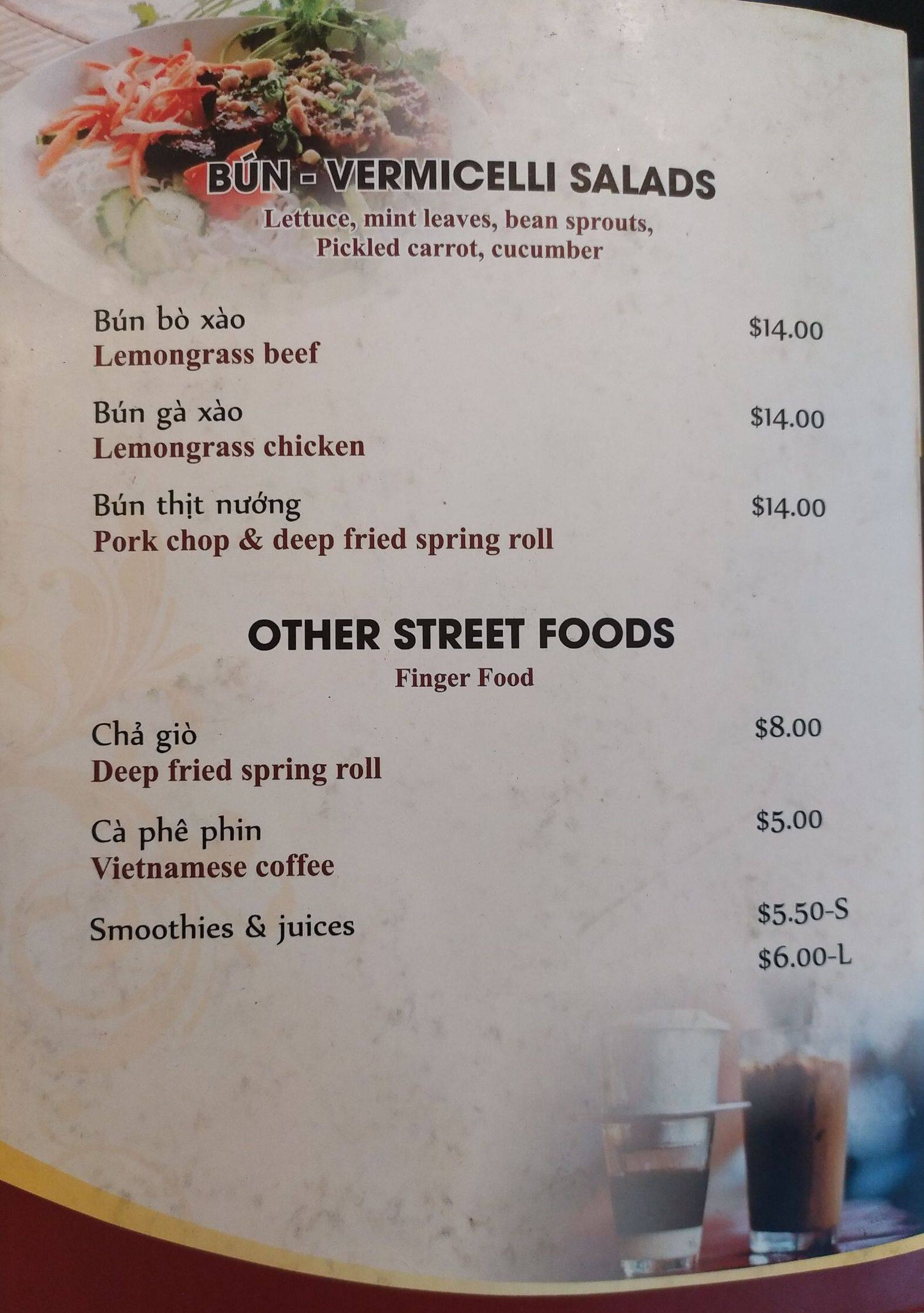 Menu at Dat Cafe, Waterloo