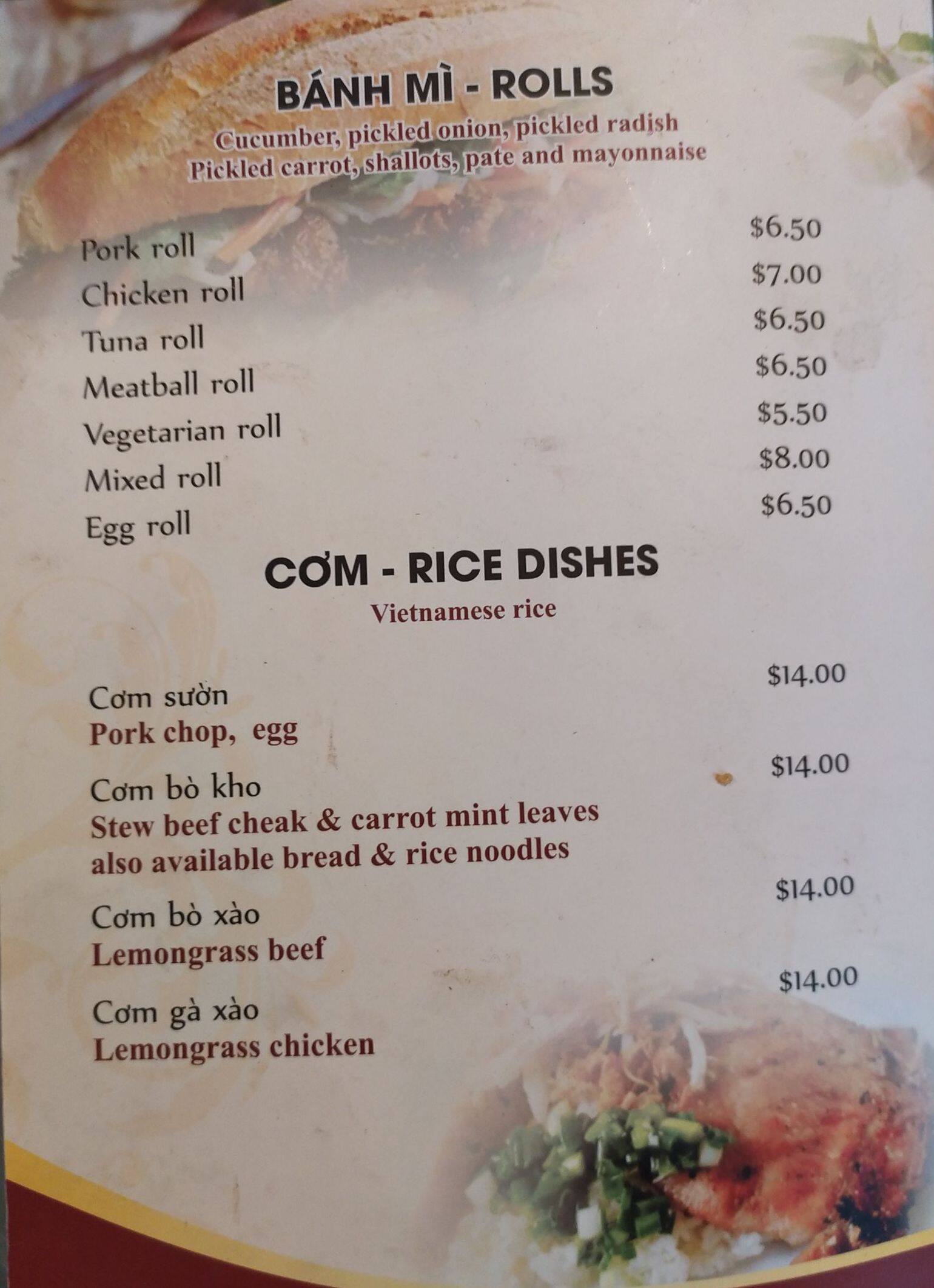 Menu at Dat Cafe, Waterloo