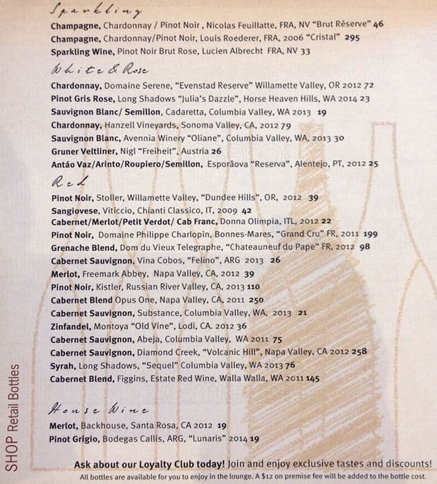 Menu at Vino Volo pub & bar, Seattle, International Blvd