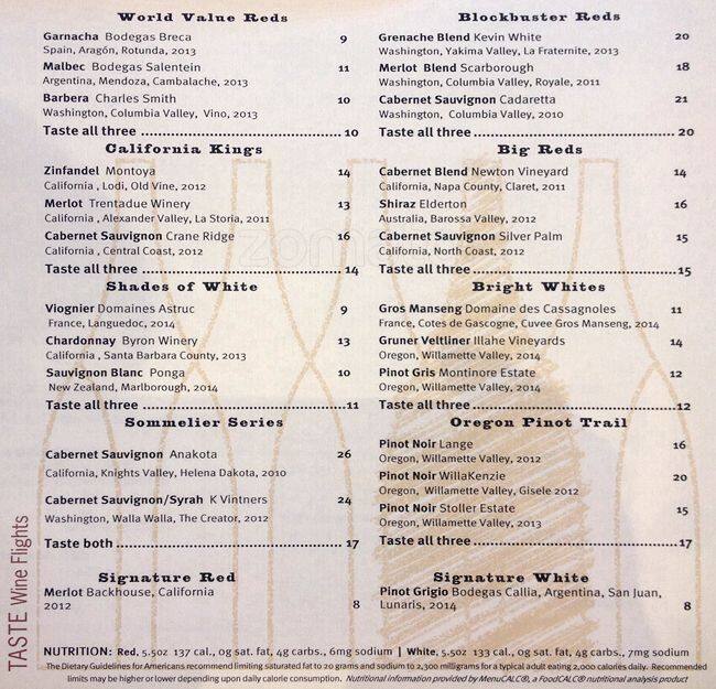 Menu at Vino Volo pub & bar, Seattle, International Blvd