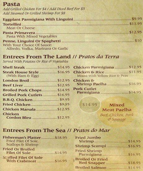 Menu at Mateus' Restaurant & Bar, Elmont