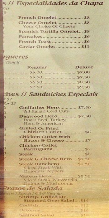 Menu at Mateus' Restaurant & Bar, Elmont