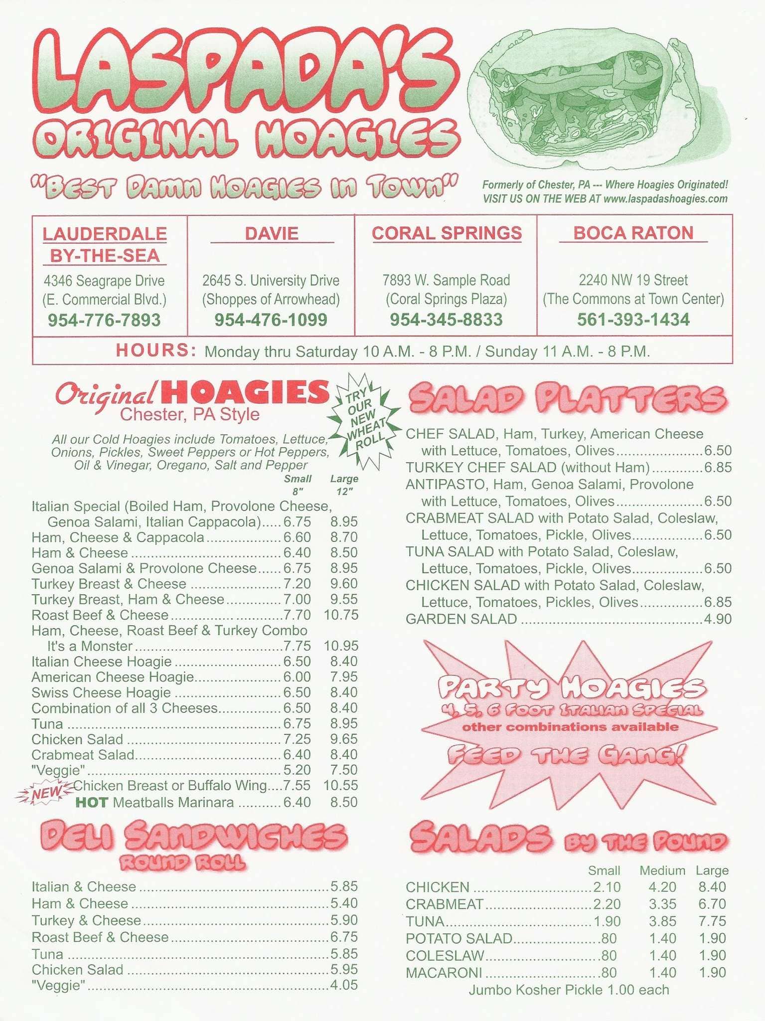 LaSpada's Original Hoagies Menu - Urbanspoon/Zomato