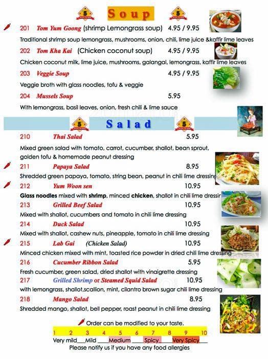 Menu at Five Stars Thai Restaurant, Union City