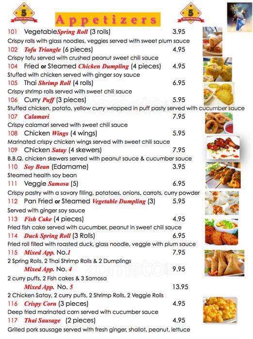 Five Stars Thai Cuisine Menu, Menu for Five Stars Thai Cuisine, Union ...