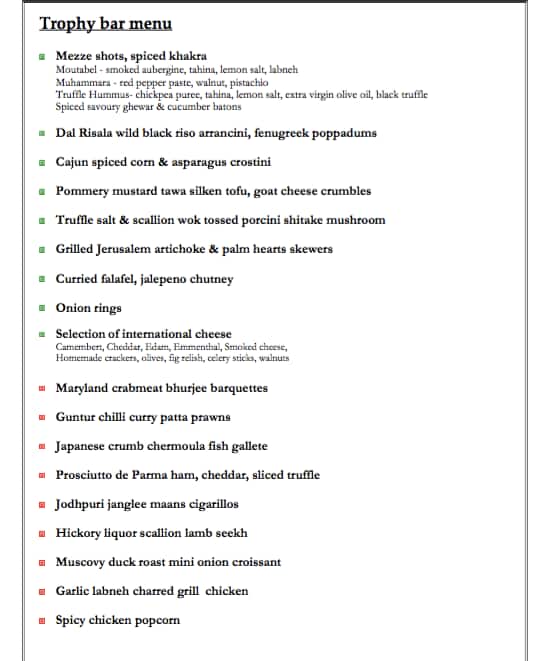 Menu of Trophy Bar- Umaid Bhawan Palace, Cantt Area, Jodhpur