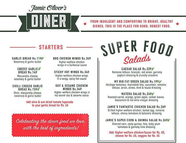 Menu of Jamie Oliver's Diner, DLF Phase 3, Gurgaon