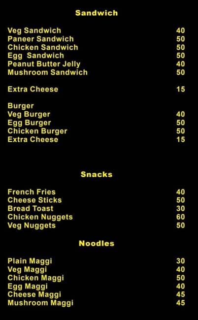 Menu of Korner Cafe, BTM, Bangalore