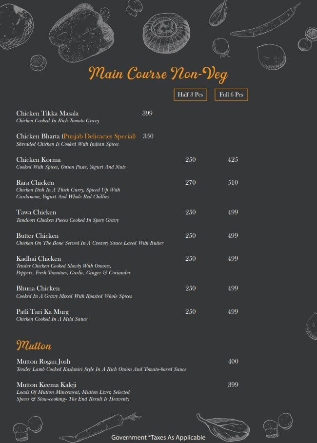 Menu at Punjab Delicacies, Noida