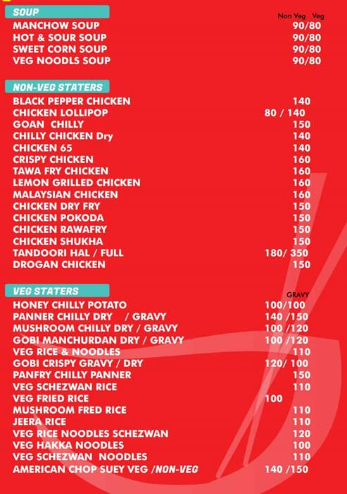 Menu of Malika Chings, Panaji, Goa