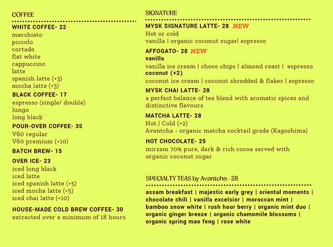 Menu of Mysk, Al Ras Al Akhdar, Abu Dhabi