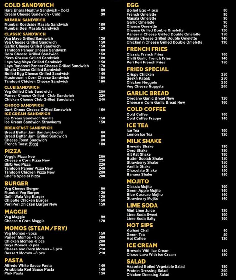 Menu of Sam's Cafe, Hajipur, Noida